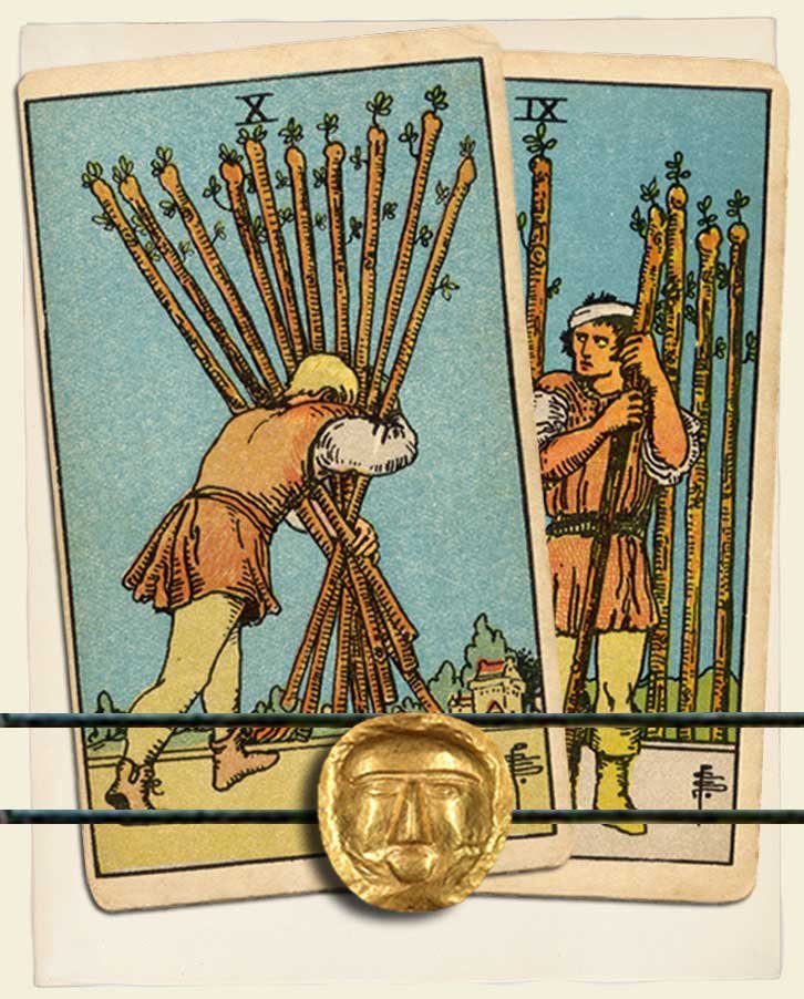 Dix de Bâtons et Le Neuf de Bâtons dans le Tarot (avec des ...