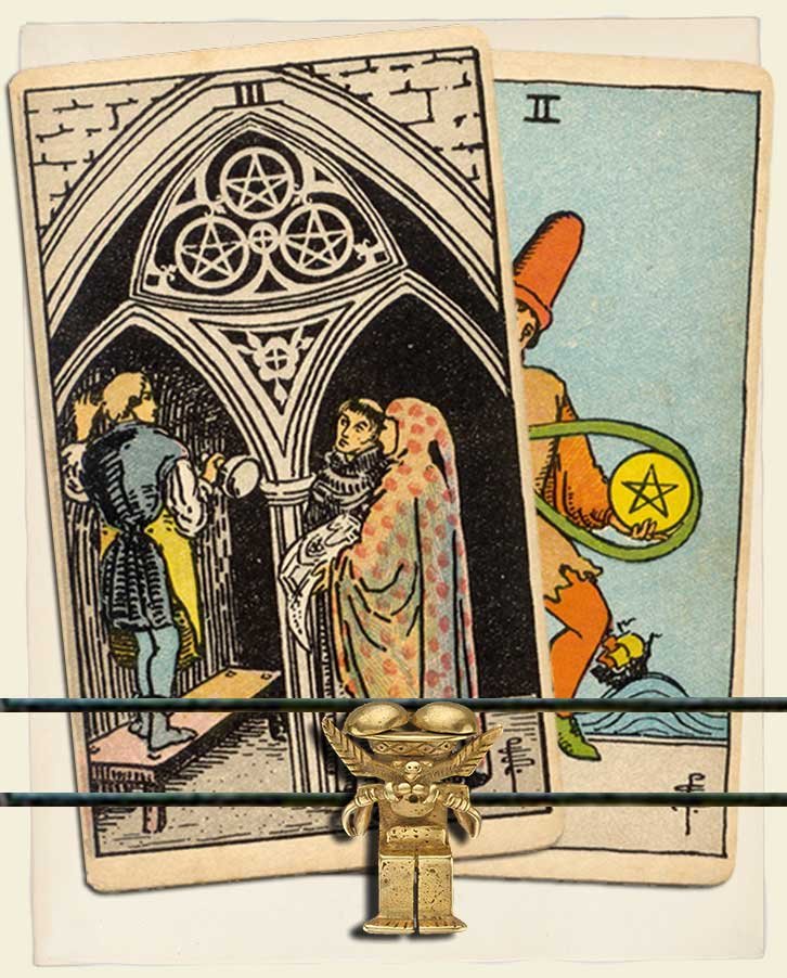 Three of Pentacles and Two of Pentacles Combination Reading (with ...